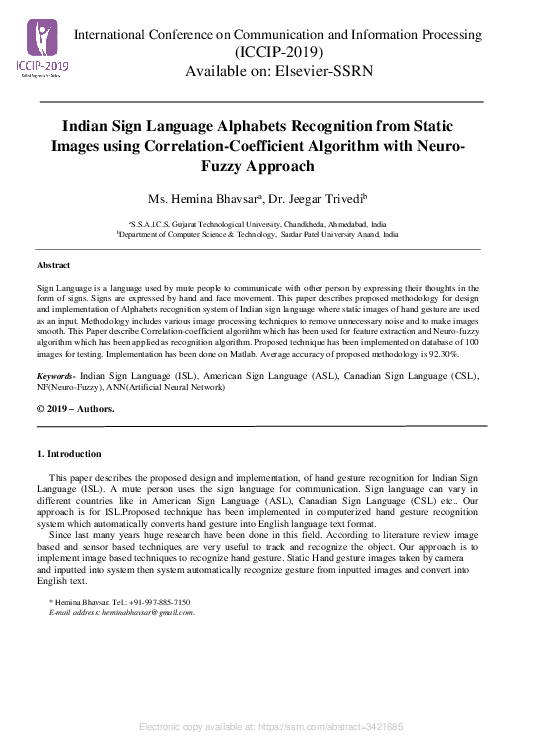 (PDF) Indian Sign Language Alphabets Recognition from Static Images ...