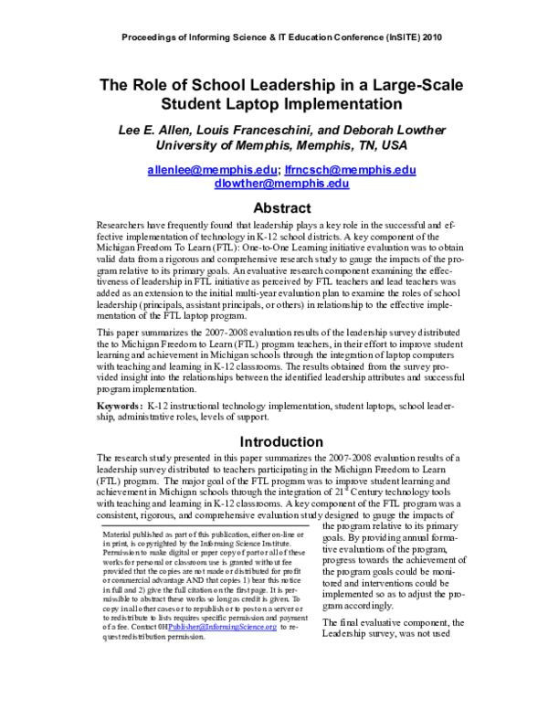 (PDF) The Role of School Leadership in a Large-Scale Student Laptop ...