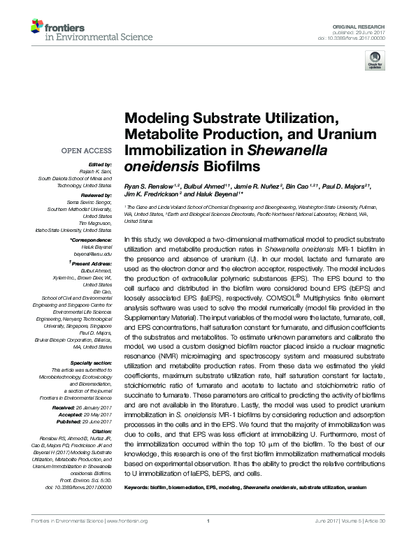 (PDF) Modeling Substrate Utilization, Metabolite Production, and Uranium Immobilization in ...
