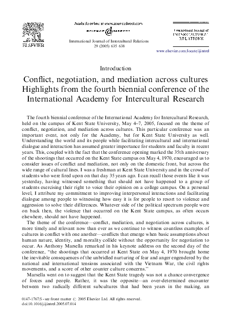 (PDF) Conflict, negotiation, and mediation across cultures