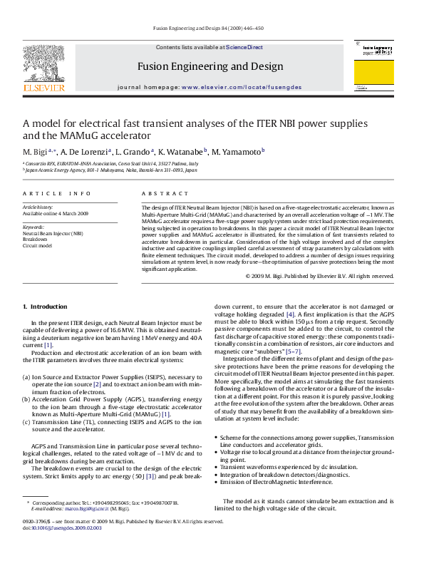 (PDF) The design of the residual ion dump power supply for ITER neutral beam injector | Luca ...