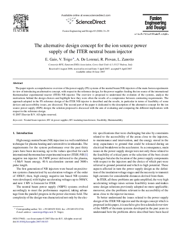 (PDF) The alternative design concept for the ion source power supply of the ITER neutral beam ...