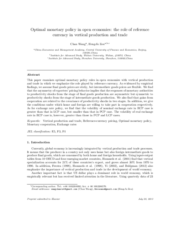 (PDF) Optimal monetary policy in open economies: the role of reference ...