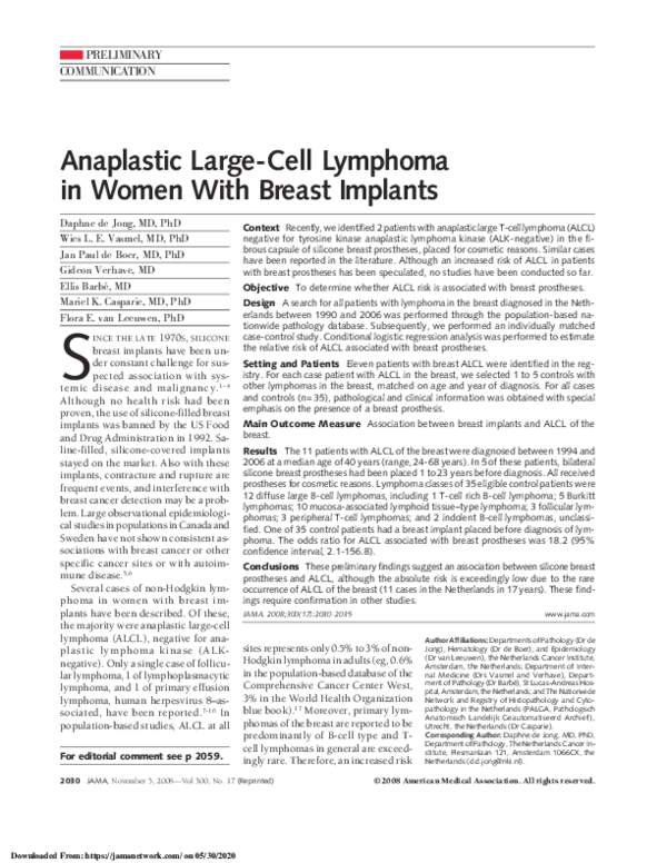 (PDF) Anaplastic Large-Cell Lymphoma in Women With Breast Implants