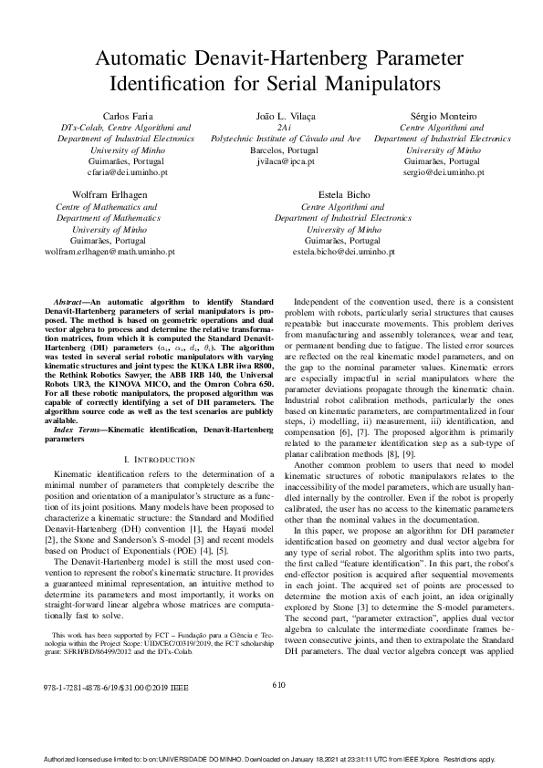 (PDF) Automatic Denavit-Hartenberg Parameter Identification for Serial Manipulators