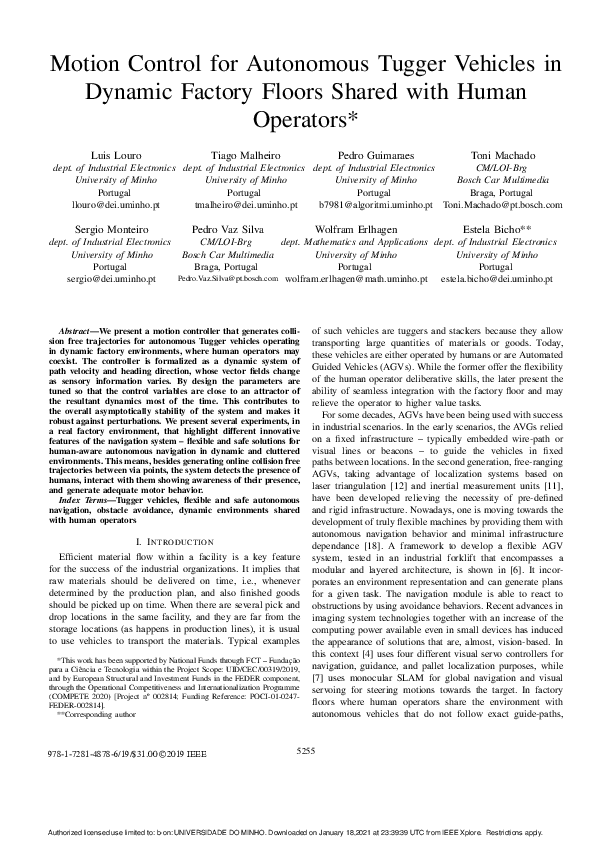 (PDF) Motion Control for Autonomous Tugger Vehicles in Dynamic Factory ...