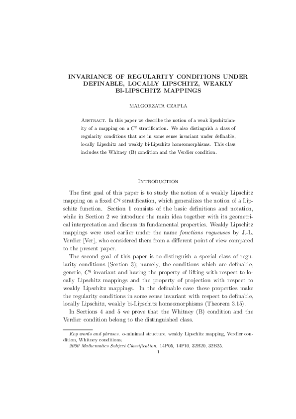Pdf Invariance Of Regularity Conditions Under Definable Locally Lipschitz Weakly Bi
