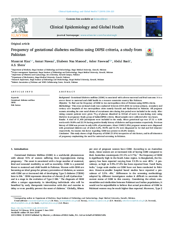 (PDF) Frequency of gestational diabetes mellitus using DIPSI criteria ...