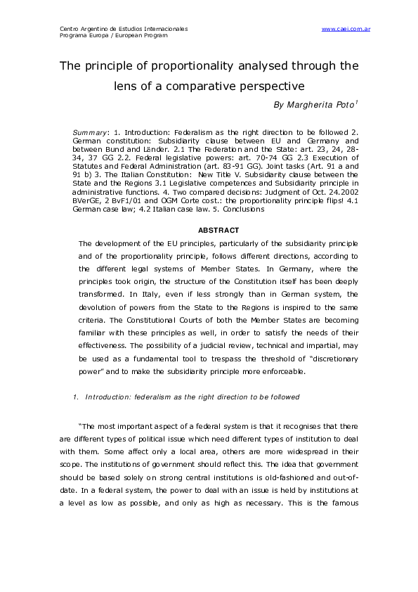 (PDF) The principle of proportionality analysed through the lens of a ...
