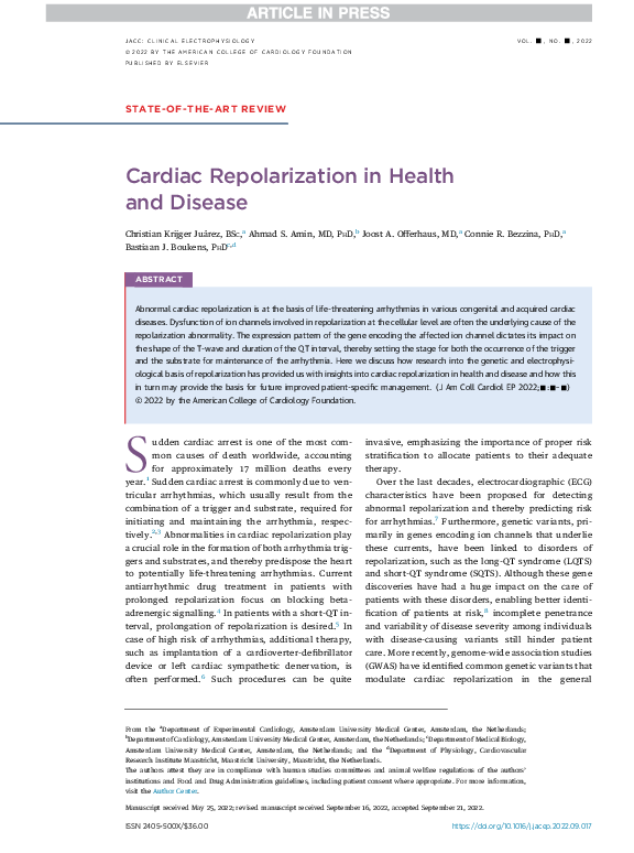 (PDF) Cardiac Repolarization in Health and Disease