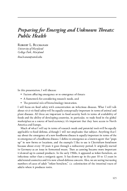 (PDF) Preparing for emerging and unknown threats: Public health
