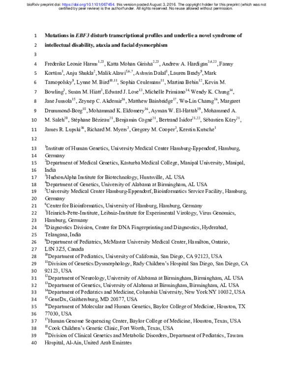 (PDF) Mutations in EBF3 disturb transcriptional profiles and underlie a ...
