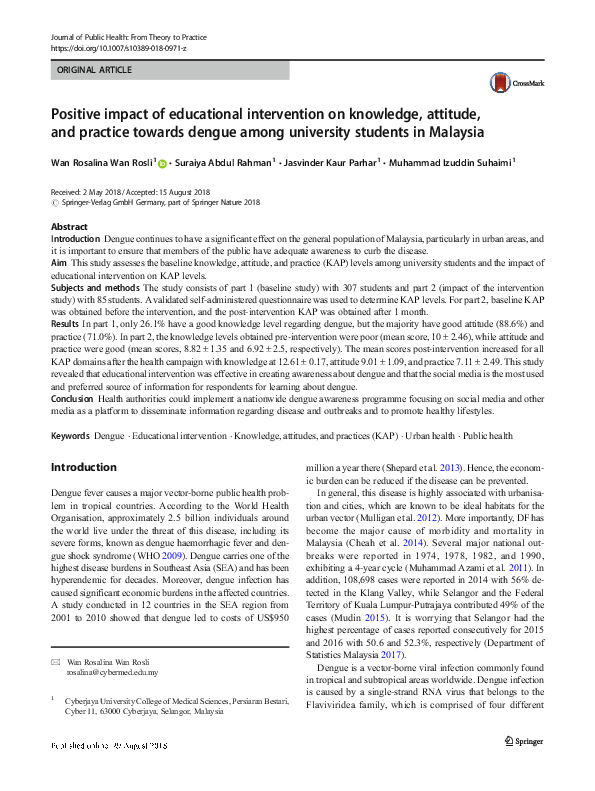 Pdf Positive Impact Of Educational Intervention On Knowledge Attitude And Practice Towards