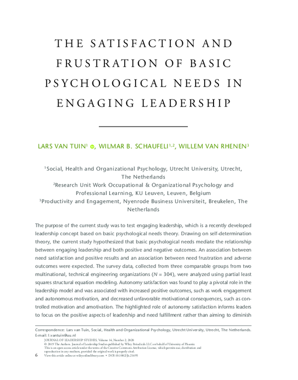 (PDF) The Satisfaction and Frustration of Basic Psychological Needs in ...