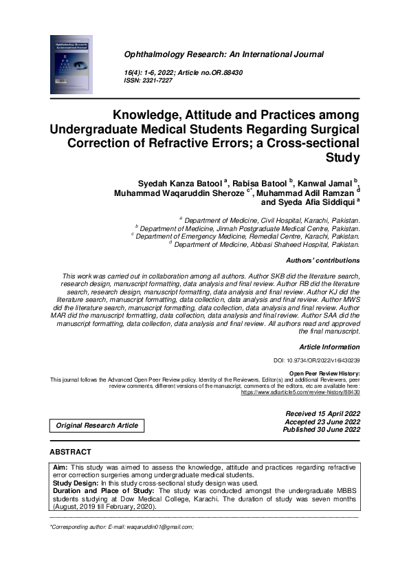 (PDF) Knowledge, Attitude and Practices among Undergraduate Medical Students Regarding Surgical ...
