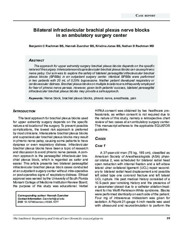 (PDF) Bilateral infraclavicular brachial plexus nerve blocks in an ...