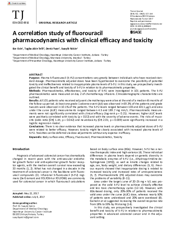 (PDF) A correlation study of fluorouracil pharmacodynamics with ...