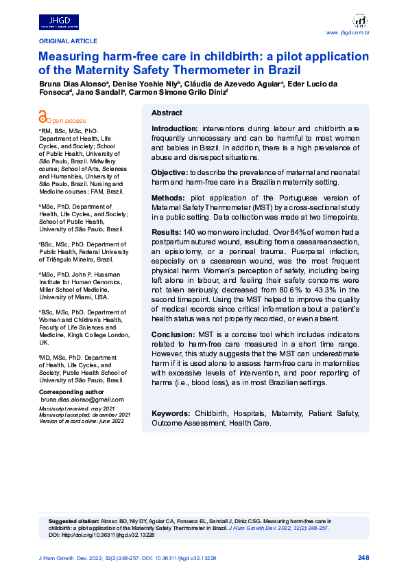 (PDF) Measuring harm-free care in childbirth: a pilot application of ...
