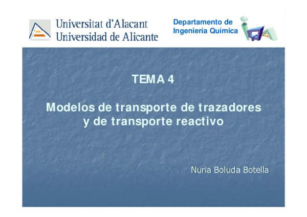 (PDF) Tema 4. Modelos de transporte de trazadores y de transporte reactivo. Apartado 4.1