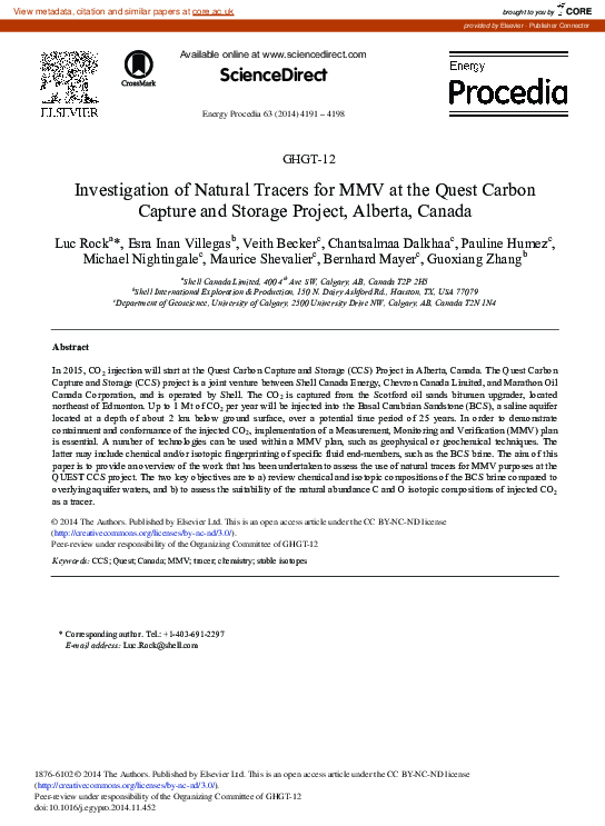 (PDF) Investigation of Natural Tracers for MMV at the Quest Carbon ...