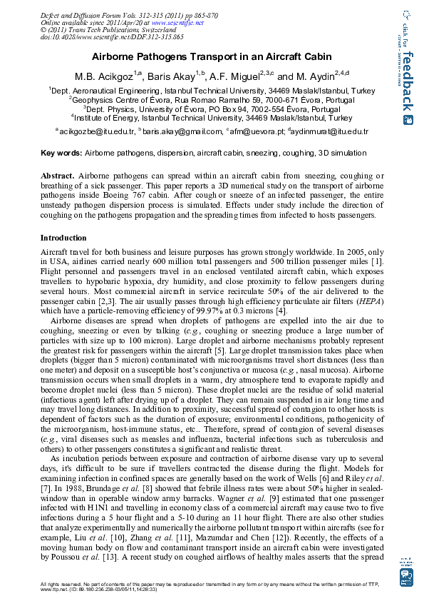 (PDF) Airborne Pathogens Transport in an Aircraft Cabin