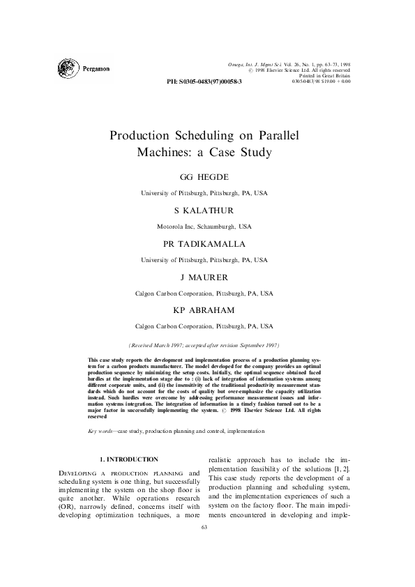 (PDF) Production scheduling on parallel machines: a case study