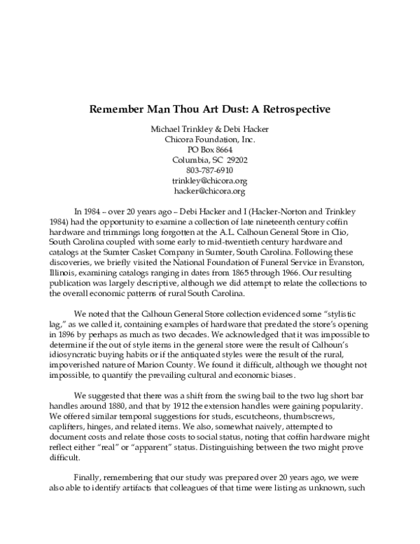 (PDF) Remember man thou art dust: a retrospective
