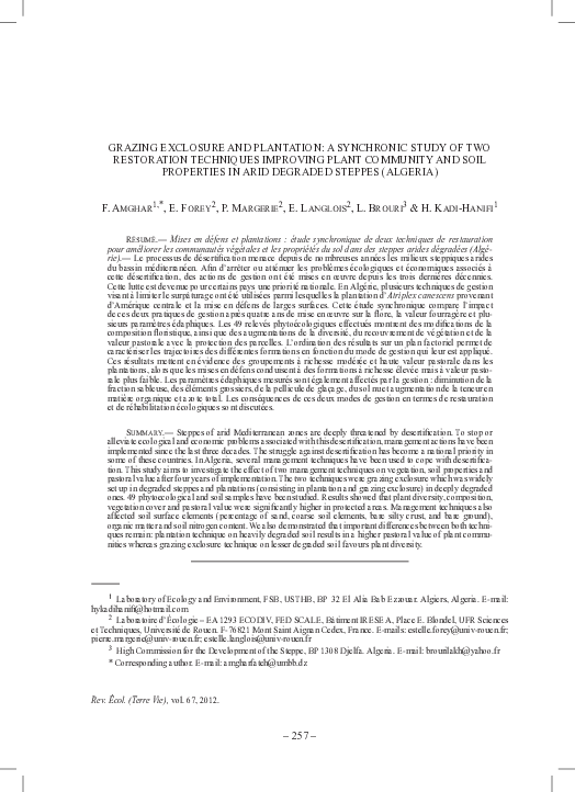(PDF) Grazing exclosure and plantation: a synchronic study of two ...