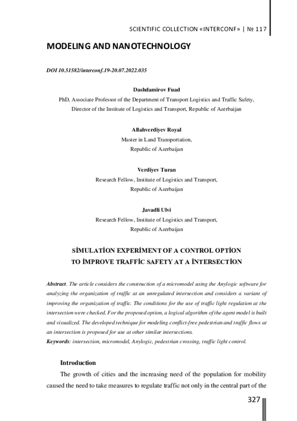 (PDF) SİMULATİON EXPERİMENT OF A CONTROL OPTİON TO İMPROVE TRAFFİC SAFETY AT A İNTERSECTİON ...