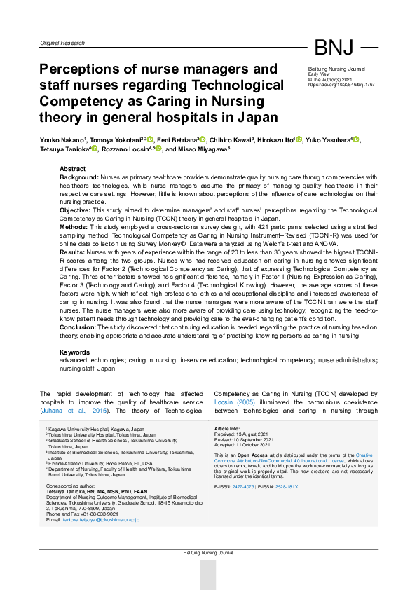 (PDF) Perceptions of nurse managers and staff nurses regarding Technological Competency as ...