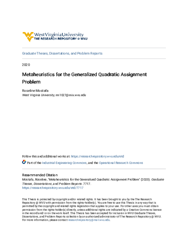 Pdf Metaheuristics For The Generalized Quadratic Assignment Problem