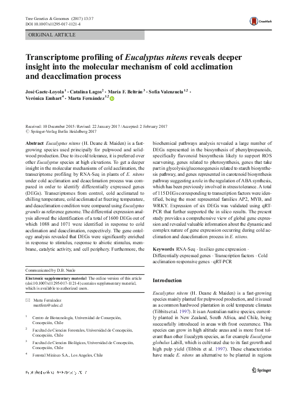(PDF) Transcriptome profiling of Eucalyptus nitens reveals deeper insight into the molecular ...