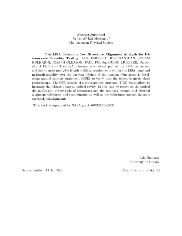 (PDF) The LISA Telescope Test Structure Alignment Analysis for ...