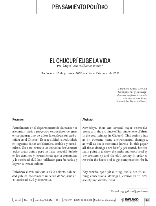(PDF) El Chuchurí elige la vida