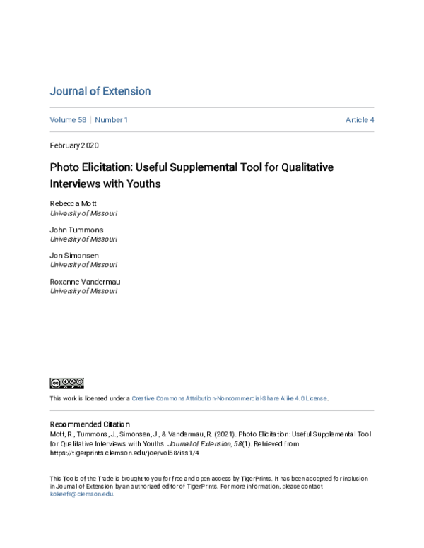 (PDF) Photo Elicitation: Useful Supplemental Tool for Qualitative Interviews with Youths