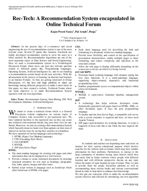(PDF) Rec-Tech: A Recommendation System encapsulated in Online ...