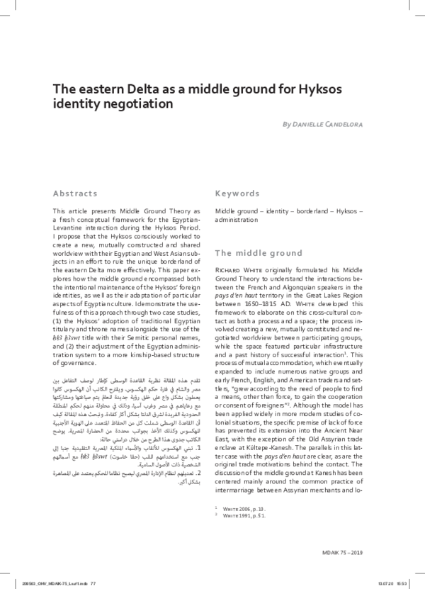 (PDF) The Eastern Delta as a Middle Ground for Hyksos Identity Negotiation.