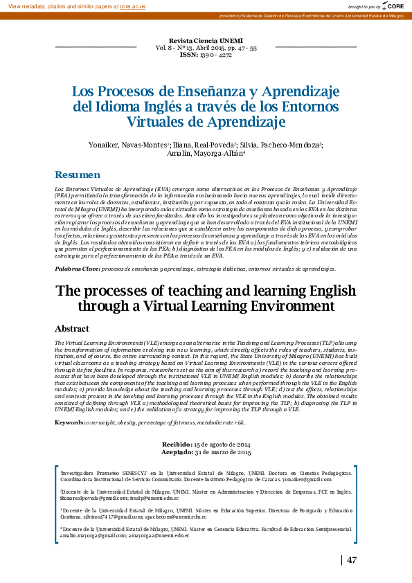 (PDF) Los Procesos de Enseñanza y Aprendizaje del Idioma Inglés a través de los Entornos ...