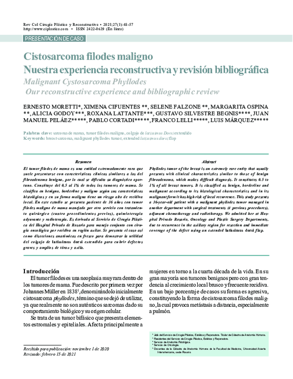 (PDF) Cistosarcoma filodes maligno Nuestra experiencia reconstructiva y ...