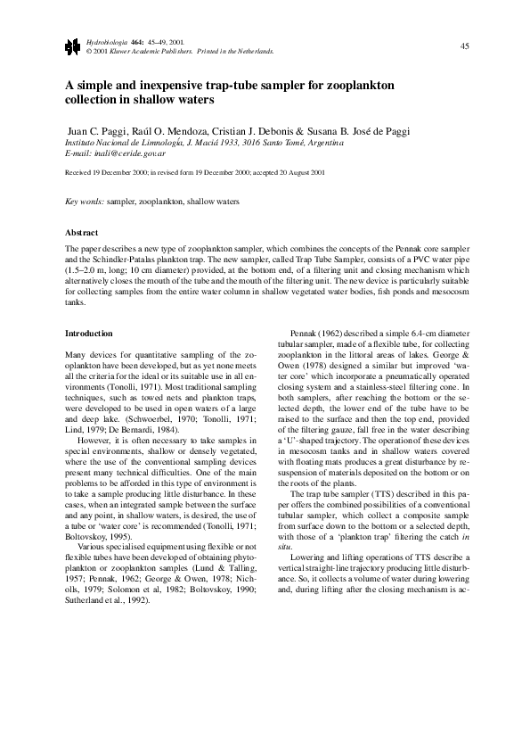 (PDF) A simple and inexpensive trap-tube sampler for zooplankton ...