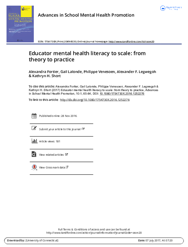 (PDF) Educator mental health literacy to scale: from theory to practice