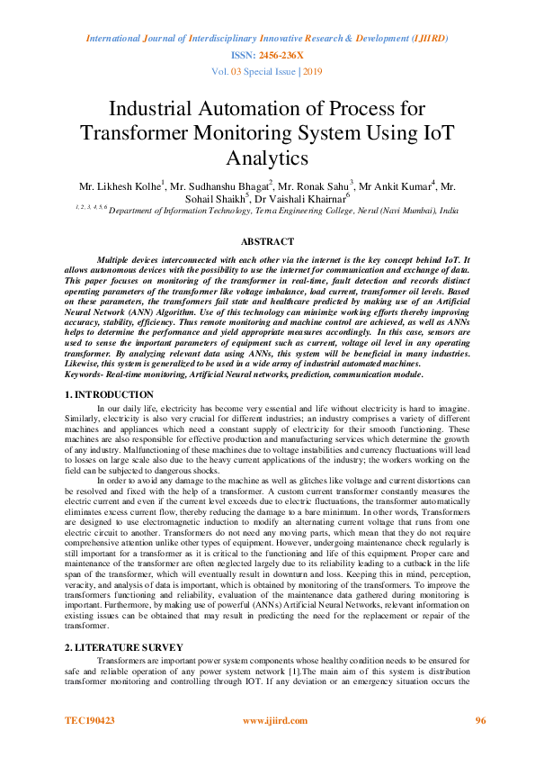 (PDF) Industrial Automation of Process for Transformer Monitoring ...