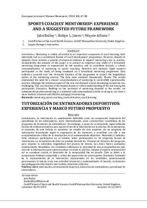 (PDF) Sports coaches' mentorship: experience and a suggested future ...