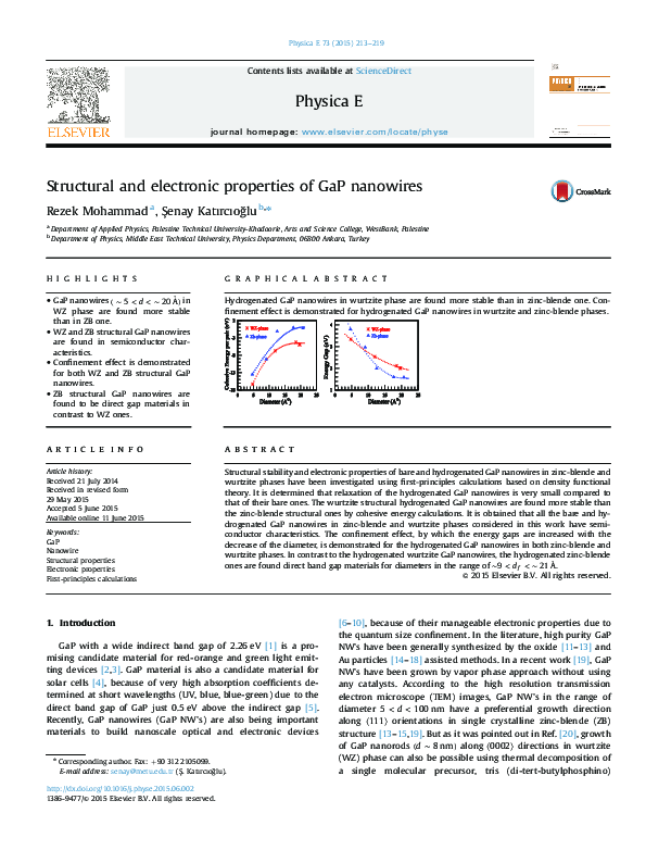 (PDF) Structural and electronic properties of GaP nanowires