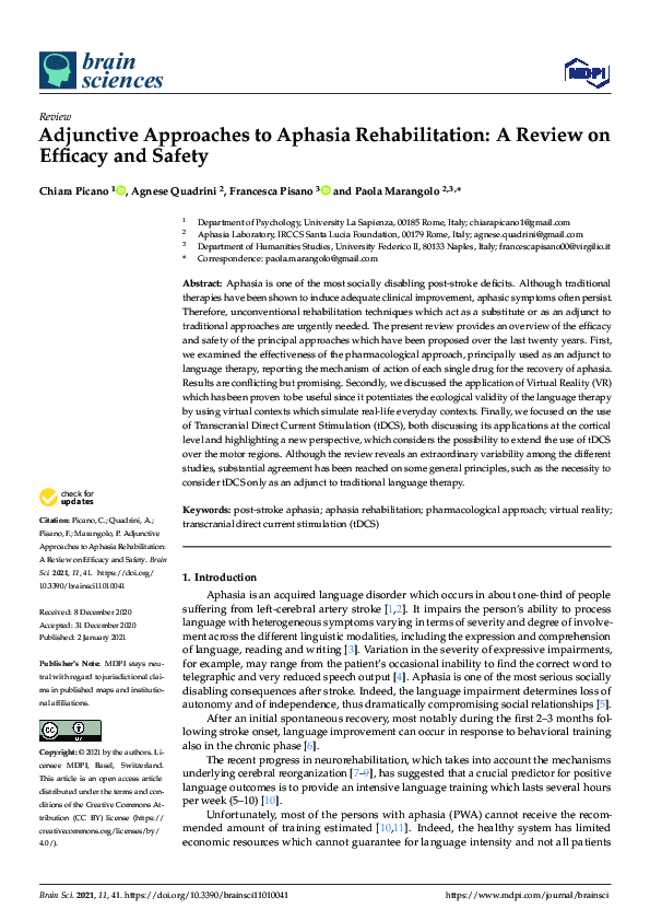 (PDF) Adjunctive Approaches to Aphasia Rehabilitation: A Review on ...