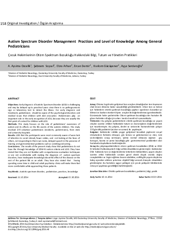 (PDF) Autism Spectrum Disorder Management Practices and Level of ...