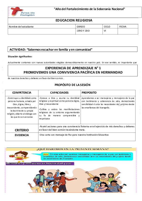 (DOC) EXPERIENCIA DE APRENDIZAJE 01 ACTIVIDAD 1 1ERO Y 2DO 2022 RELIGION doc