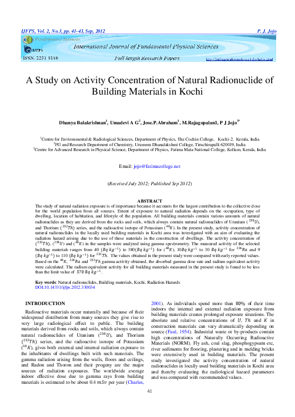 (PDF) A Study on Activity Concentration of Natural Radionuclide of ...