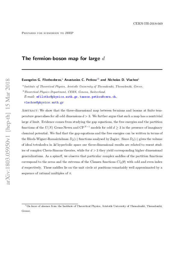 (PDF) The fermion–boson map for large d