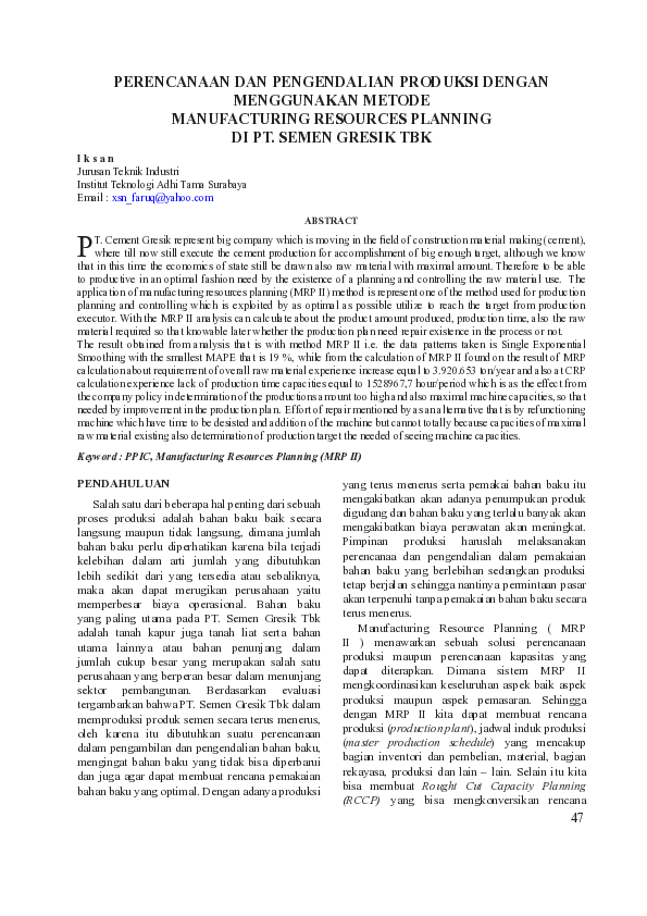 (PDF) PERENCANAAN DAN PENGENDALIAN PRODUKSI DENGAN MENGGUNAKAN METODE ...